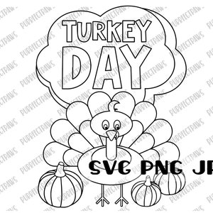 Turkey Day Coloring SVG, Coloring Page, Happy Thanksgiving, Cartoon ...