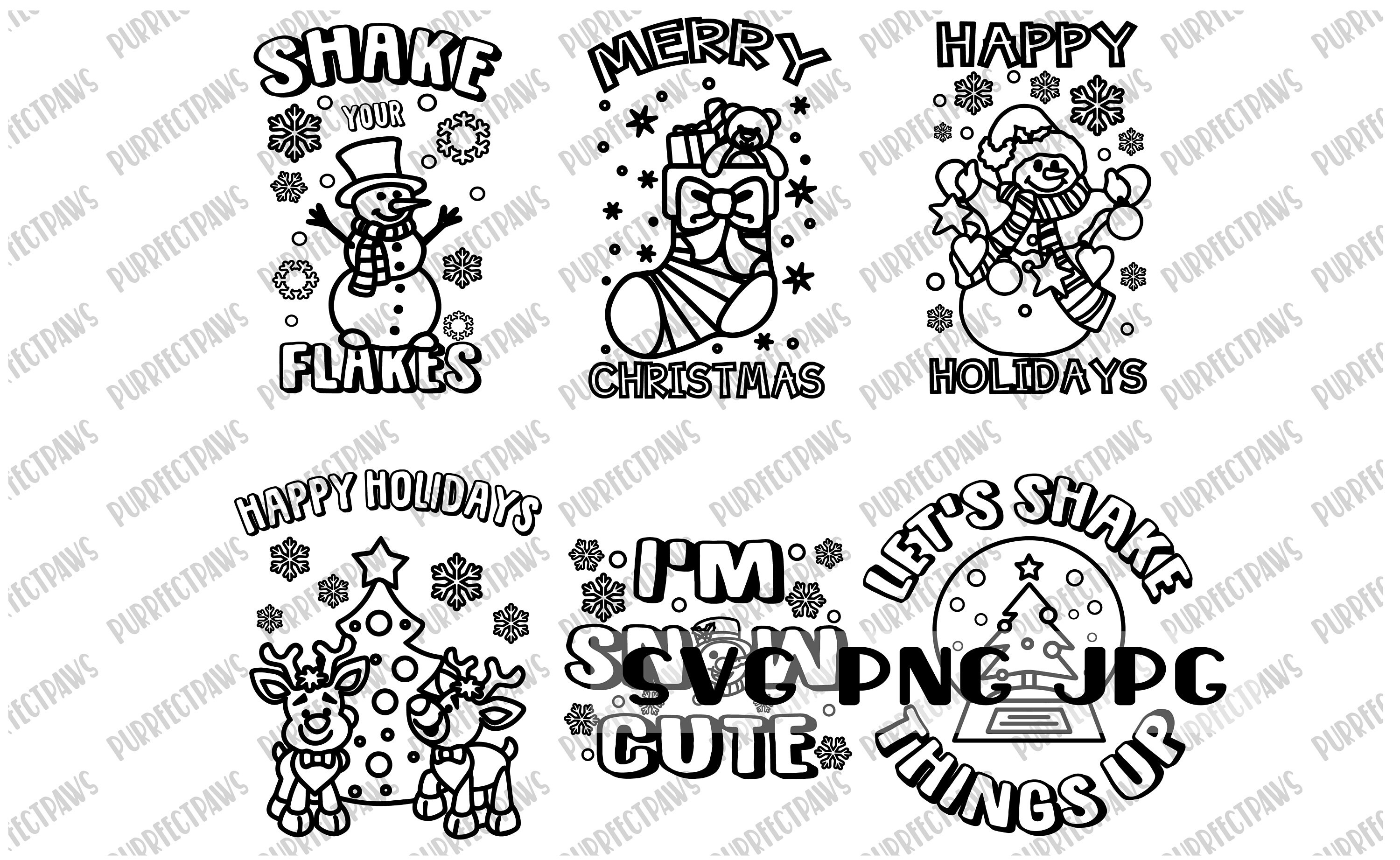 Christmas Coloring Bundle SVG, Merry Christmas Svg, Happy Holidays Svg ...