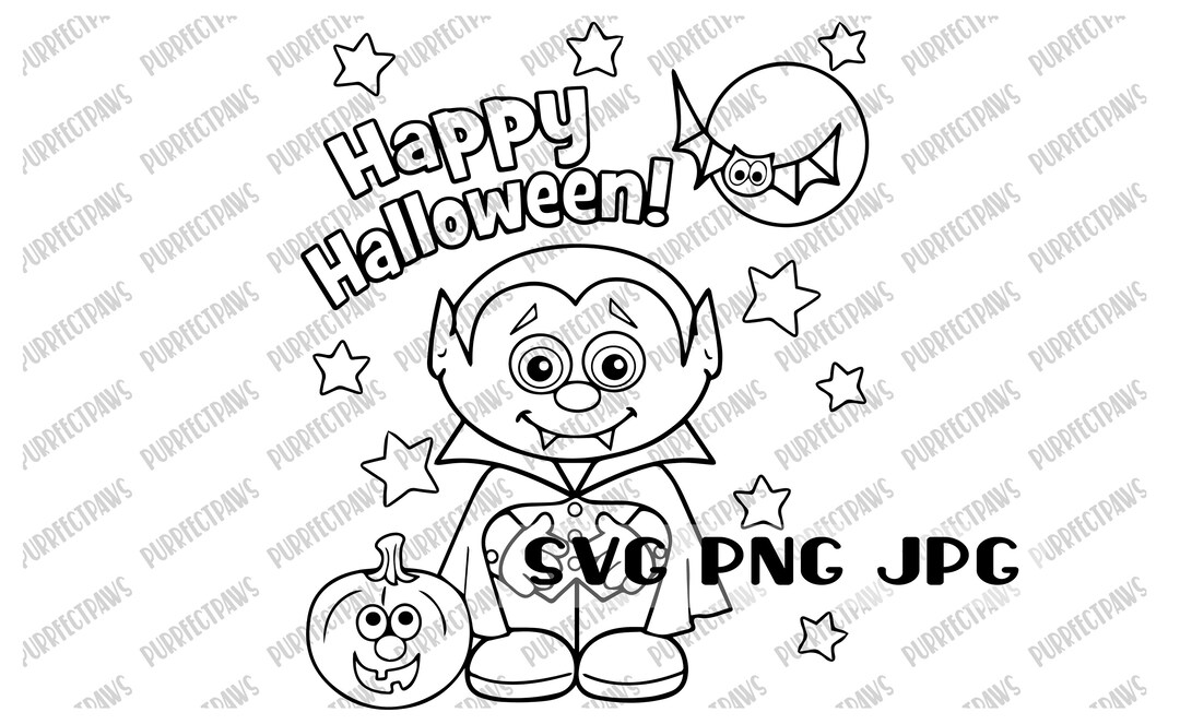 Happy Halloween Vampire Coloring SVG, Coloring Page, Happy Halloween ...