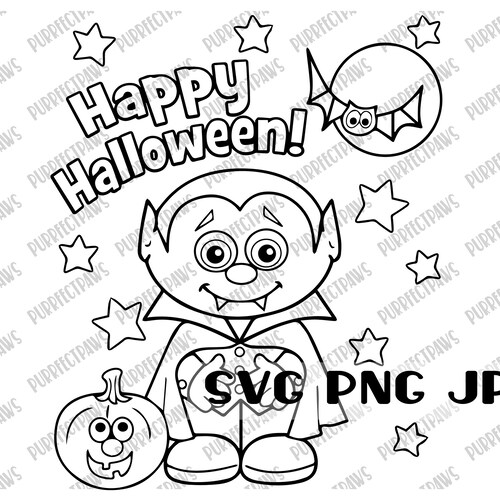 Happy Halloween Vampire Coloring SVG Coloring Page Happy - Etsy