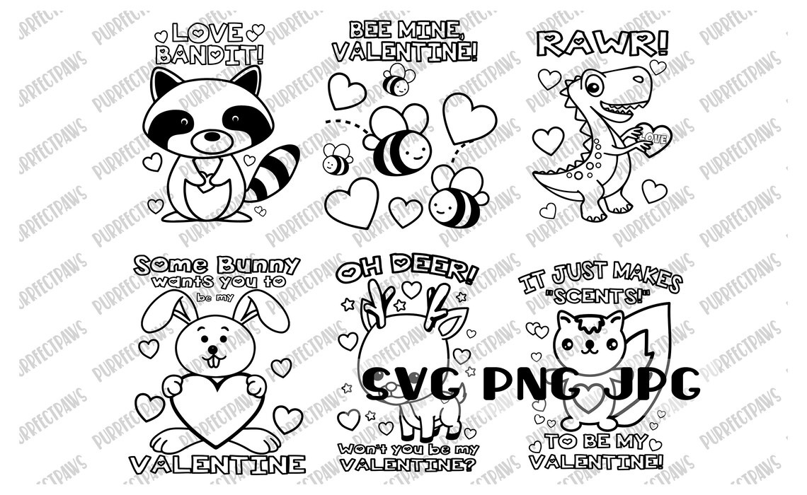Happy Valentine's Day Coloring SVG Bundle Coloring Page - Etsy