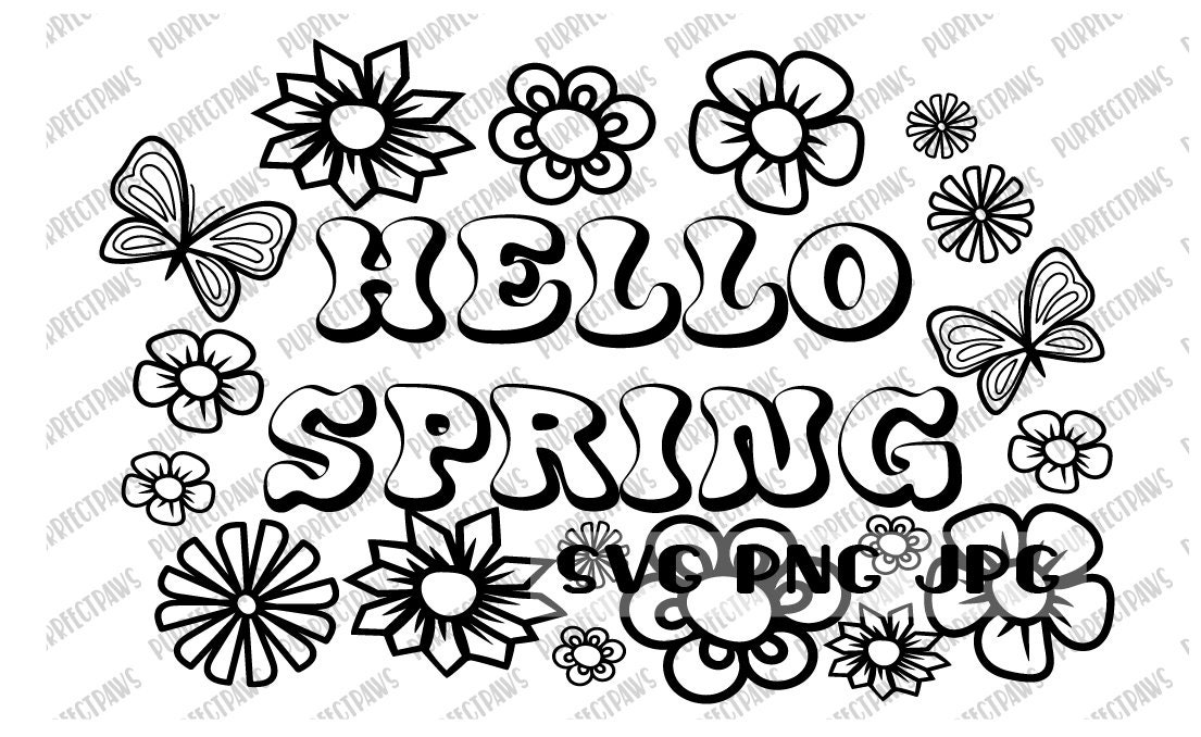Hello Spring Coloring digital design svg png jpg t-shirt | Etsy