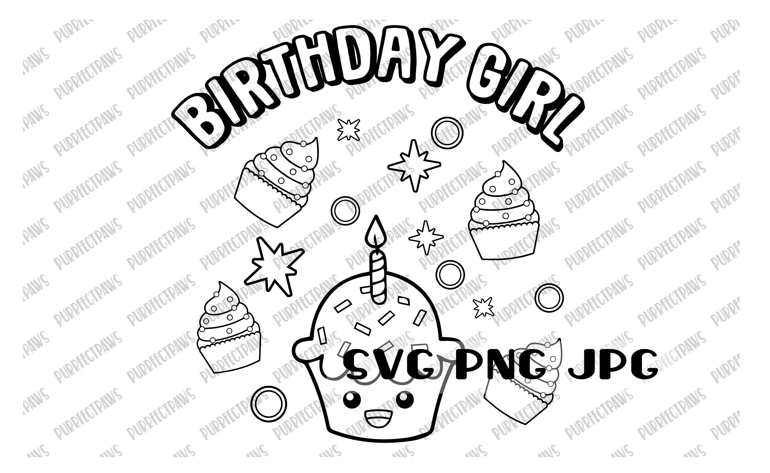 Birthday Girl Coloring SVG Coloring page cupcakes birthday | Etsy