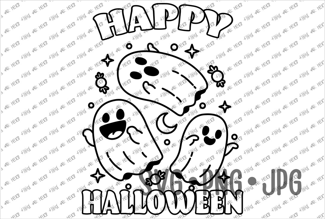 Happy Halloween Coloring Digital Design for T Shirts and More Svg Png ...