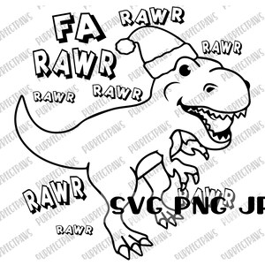 T-rex Christmas Coloring SVG, Cartoon Dinosaur, Coloring Design ...