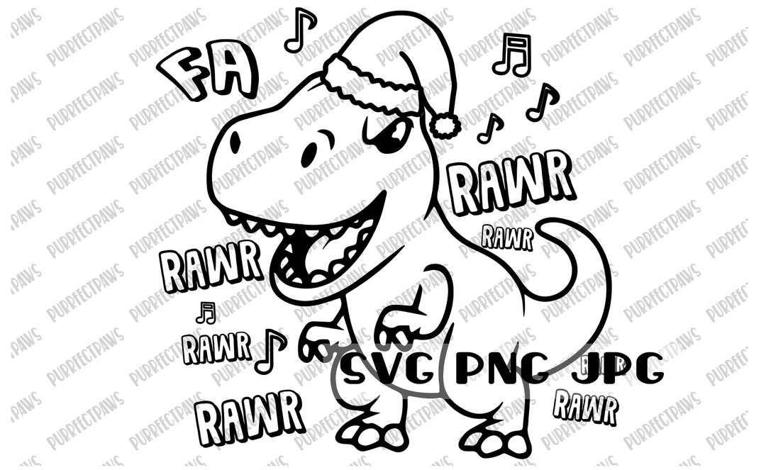 T-rex Christmas Coloring SVG, Funny, Cartoon, Rawr, Coloring Page ...