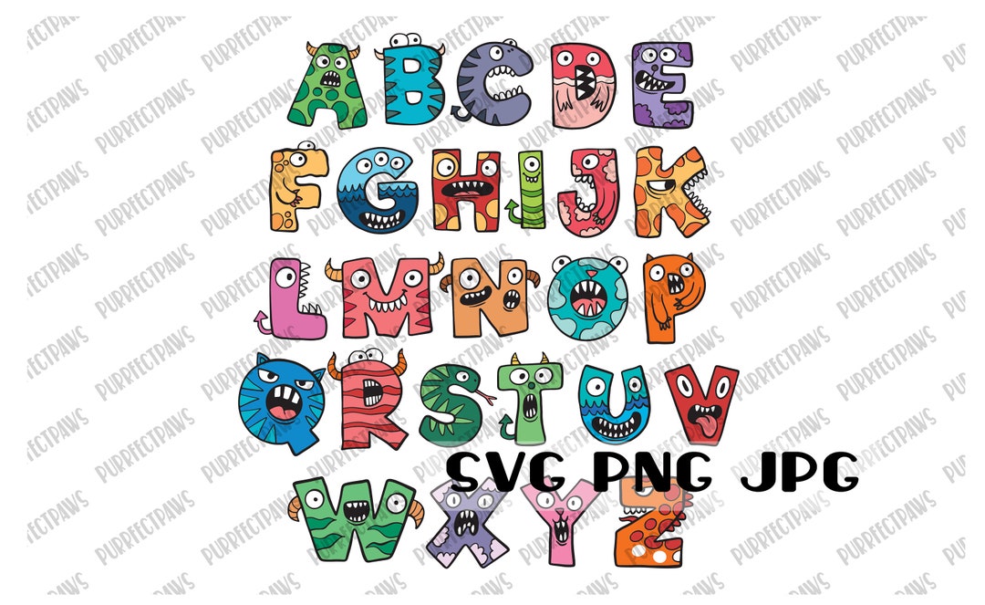 Monster Alphabet SVG, Cartoon, Cute, Kid's Design, Halloween, Spooky ...