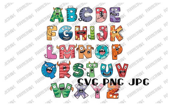 Monster Alphabet SVG Cartoon Cute Kid's Design | Etsy