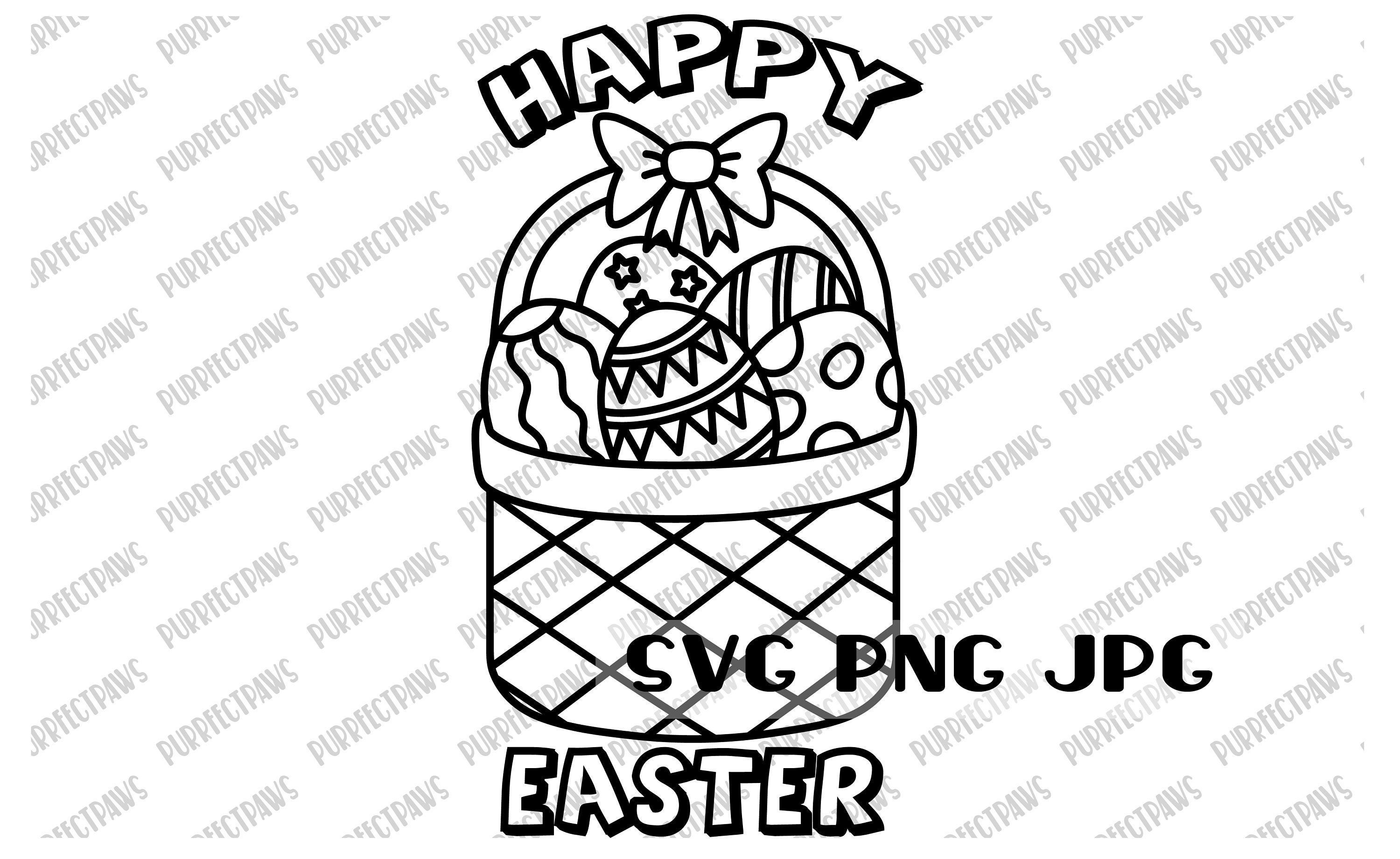 Happy Easter Coloring SVG, Easter Basket, Easter Eggs, Coloring Page ...
