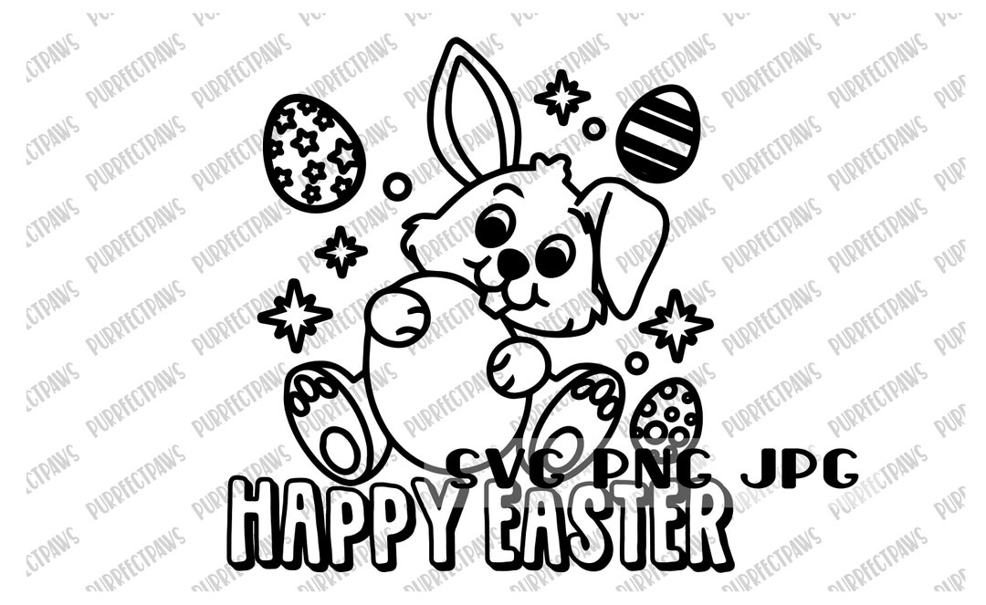 Happy Easter Bunny Coloring SVG for Kids, Happy Easter, Easter Bunny ...