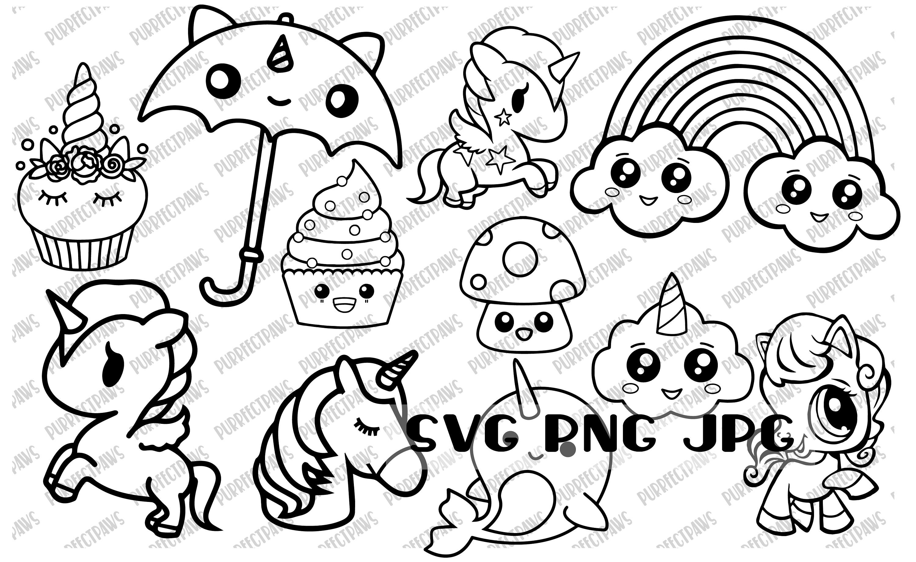 Kawaii Cartoon Svg Bundle, Unicorn, Rainbow, Kawaii, Pony, Cupcake ...