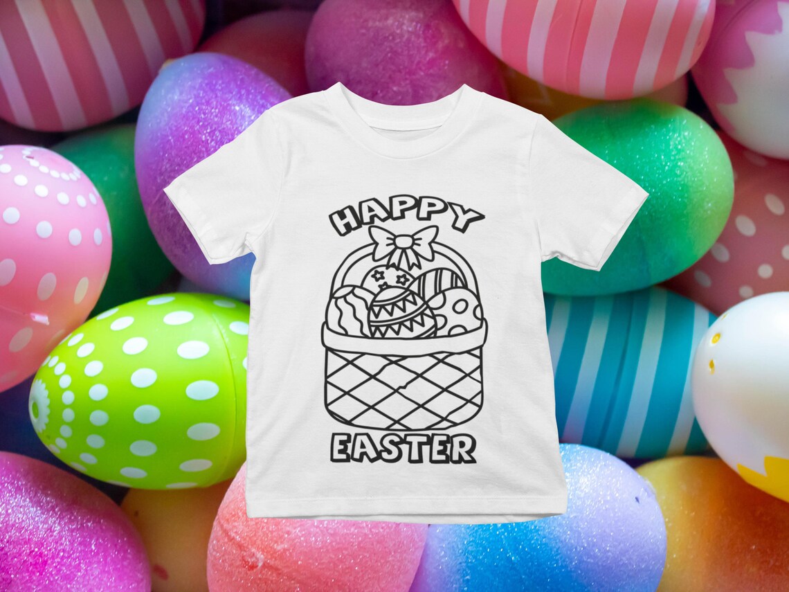 Happy Easter Coloring SVG, Easter Basket, Easter Eggs, Coloring Page ...