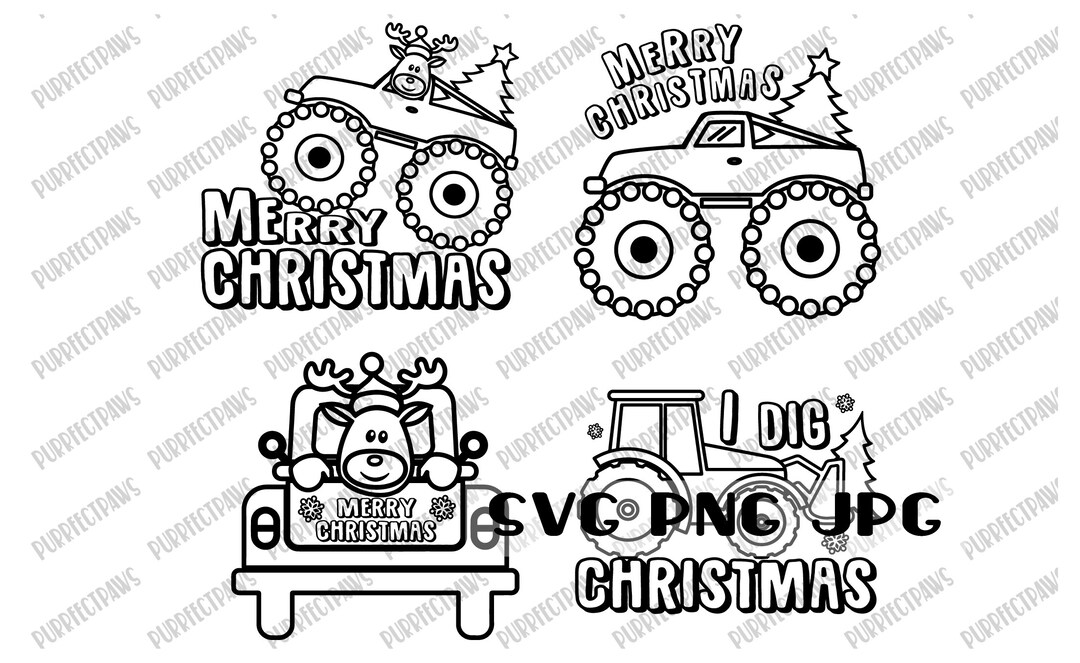 Christmas Coloring Truck Bundle, Coloring Page, Digital Image Instant ...