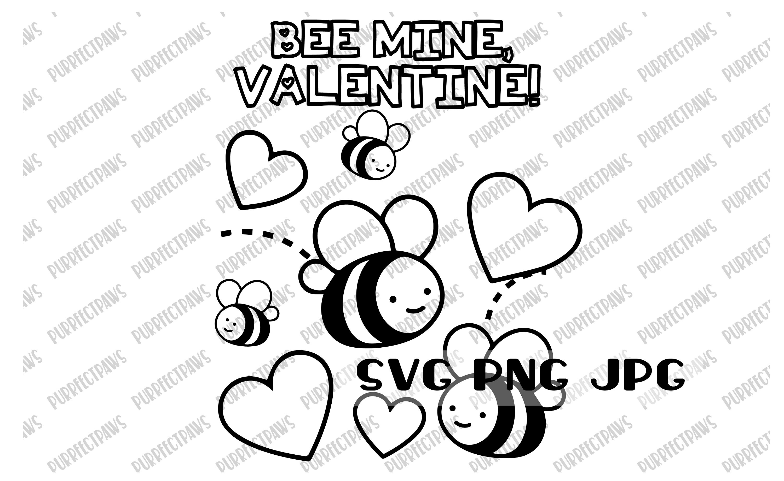 Bee Mine Valentine Coloring SVG Valentine Digital Design - Etsy