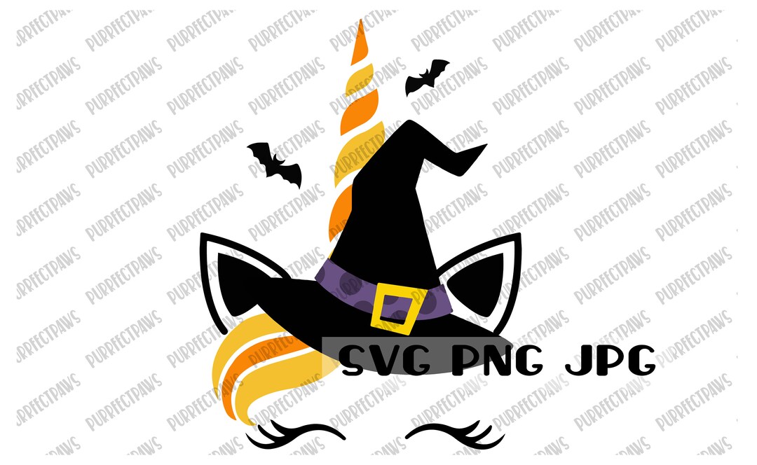 Halloween Unicorn With Witch Hat SVG, Unicorn, Halloween, Bats, Instant ...