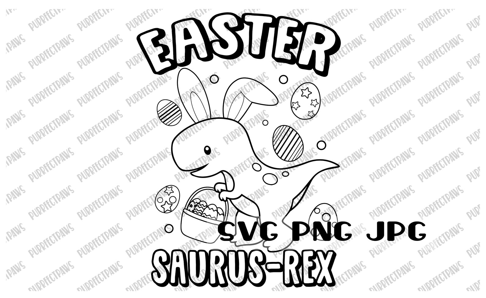 Easter T-rex Coloring Svg, Easter Dinosaur Svg, Bunny T-rex, Cut File ...