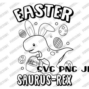 Easter T-rex Coloring Svg, Easter Dinosaur Svg, Bunny T-rex, Cut File ...