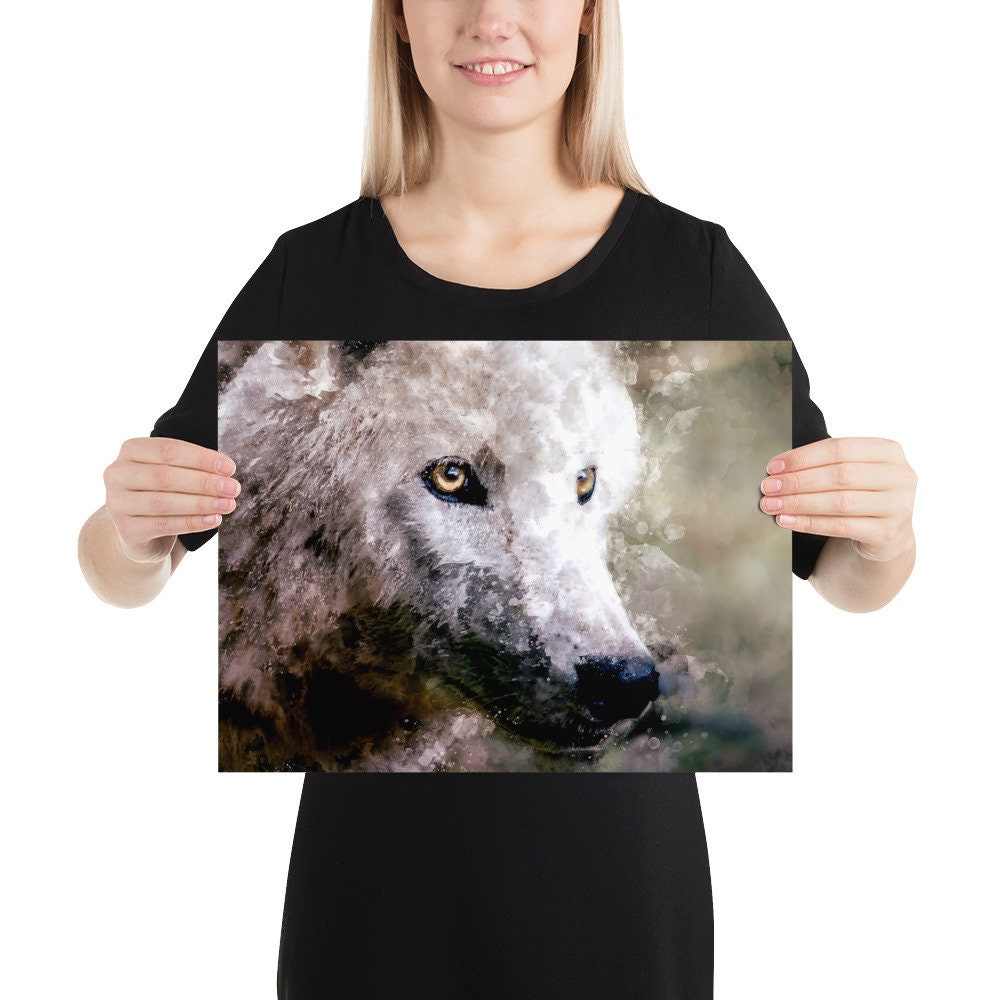 Line Drawing Modern Art Wolf Watercolor on Rice Paper, Gift Wall ...