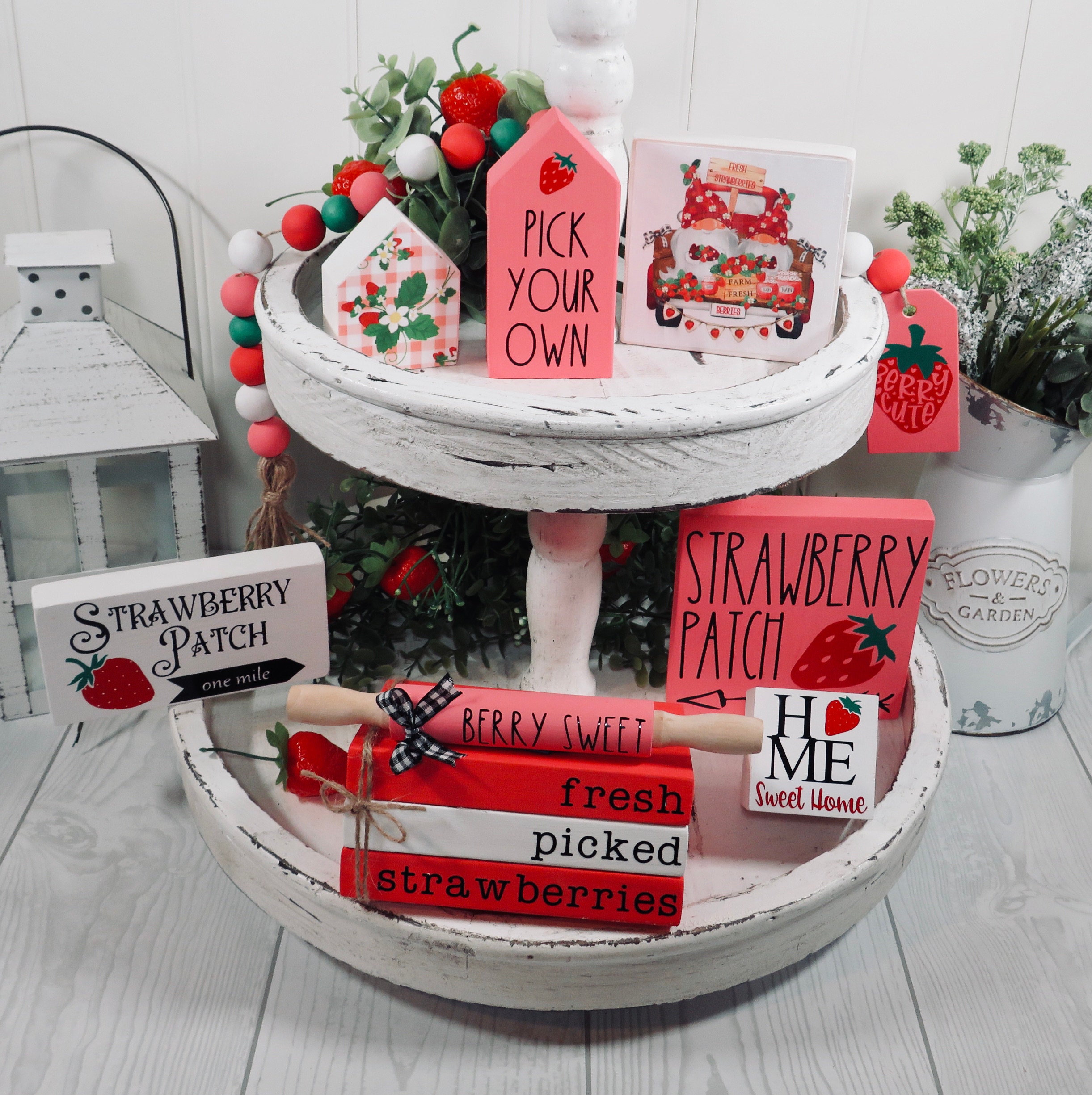 Strawberry tiered tray bundle strawberry decor summer | Etsy