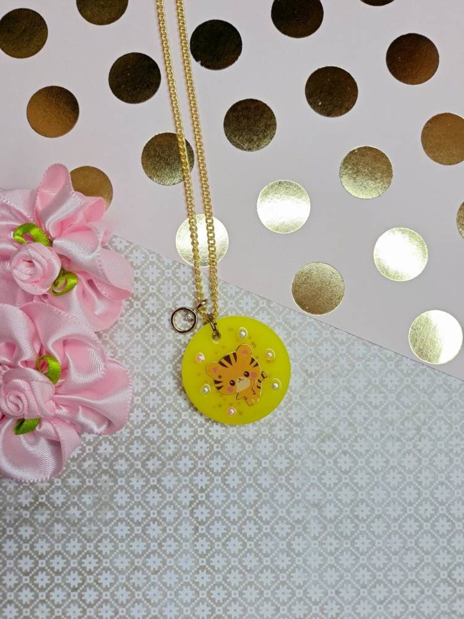 Chain Pendant Tiger Yellow Chain With Pendant Cat Cast Resin - Etsy