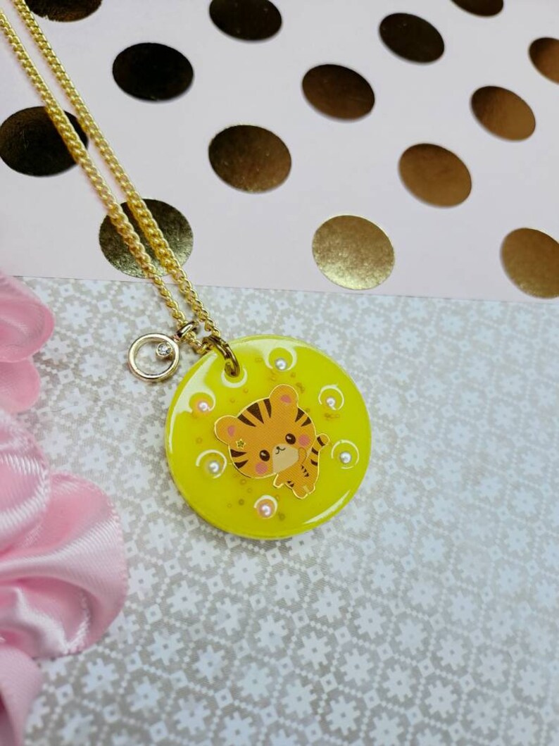 Chain Pendant Tiger Yellow Chain With Pendant Cat Cast Resin - Etsy