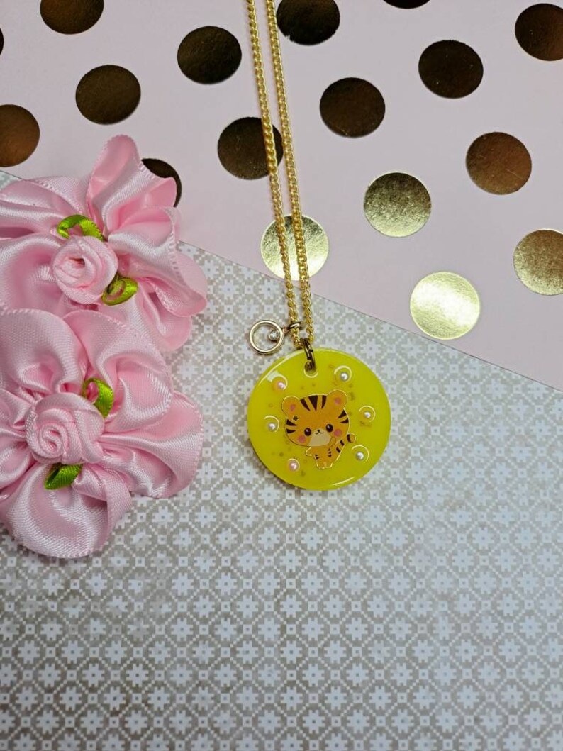 Chain Pendant Tiger Yellow Chain With Pendant Cat Cast Resin - Etsy