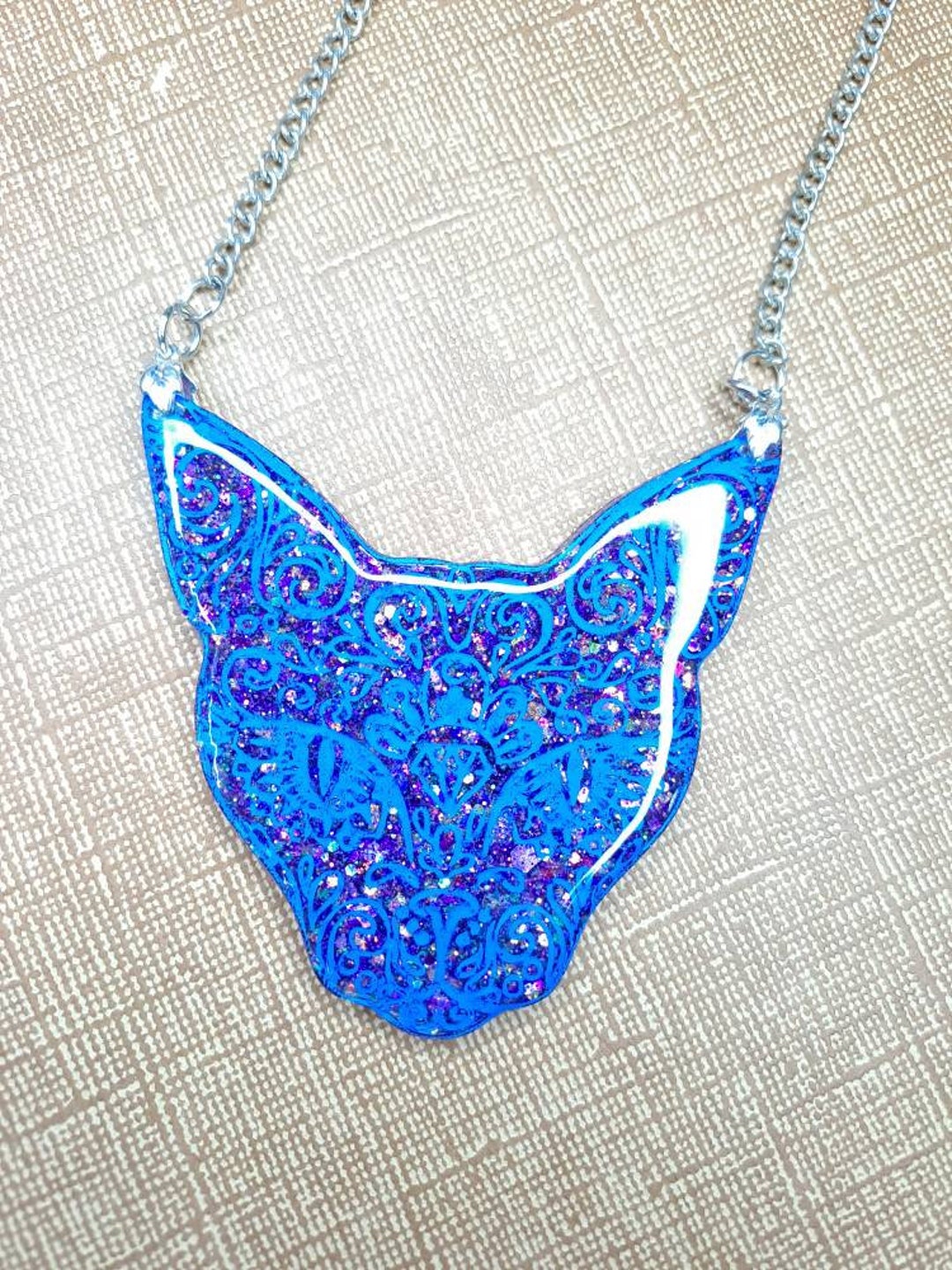 Chain With Pendant Tribal Sphynx Cat Glitter Pendant - Etsy
