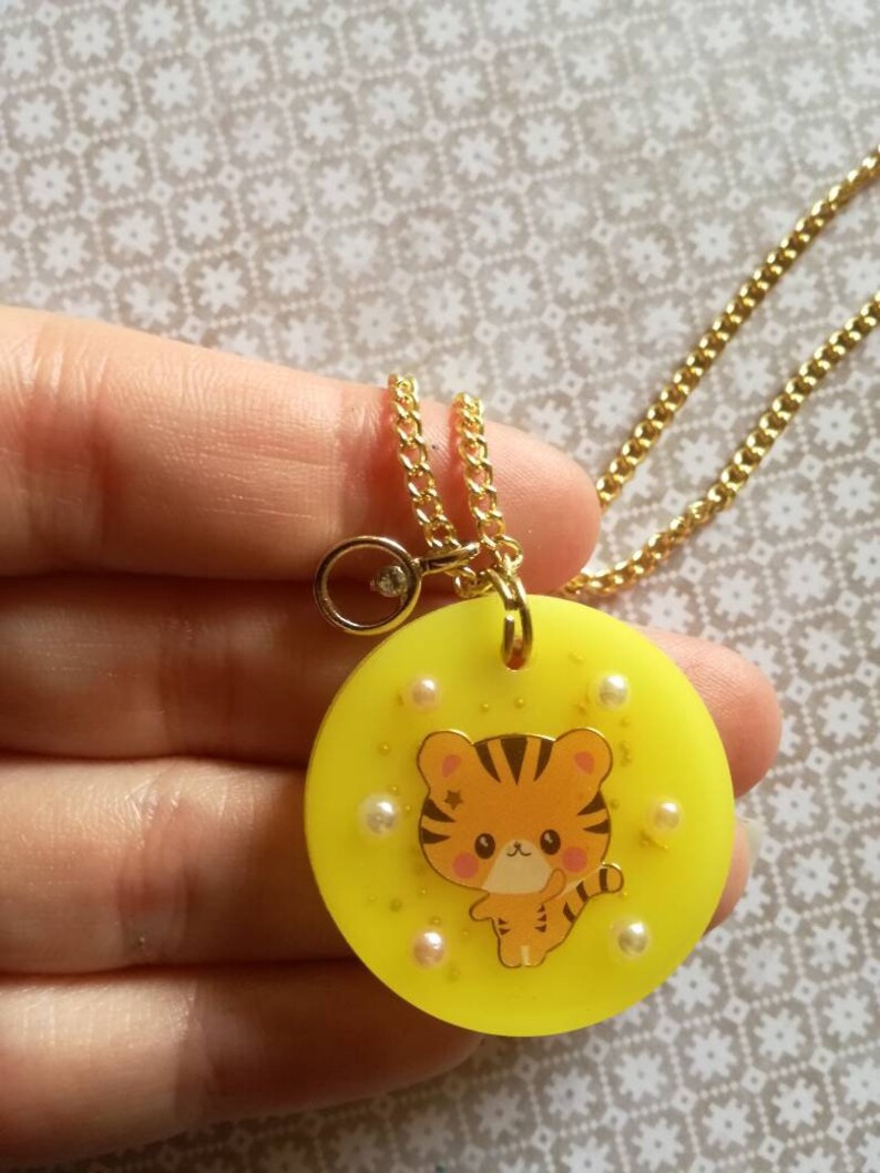 Chain Pendant Tiger Yellow Chain With Pendant Cat Cast Resin - Etsy
