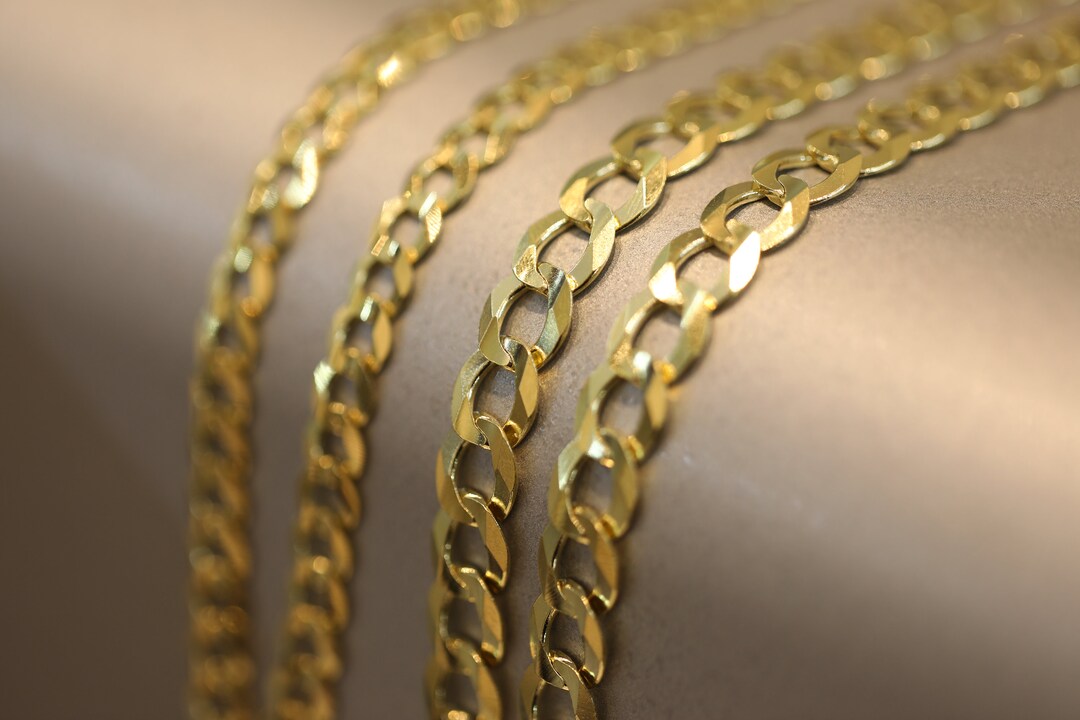 10k Solid Flat Cuban curb Chains, for Ladies and Men - Etsy