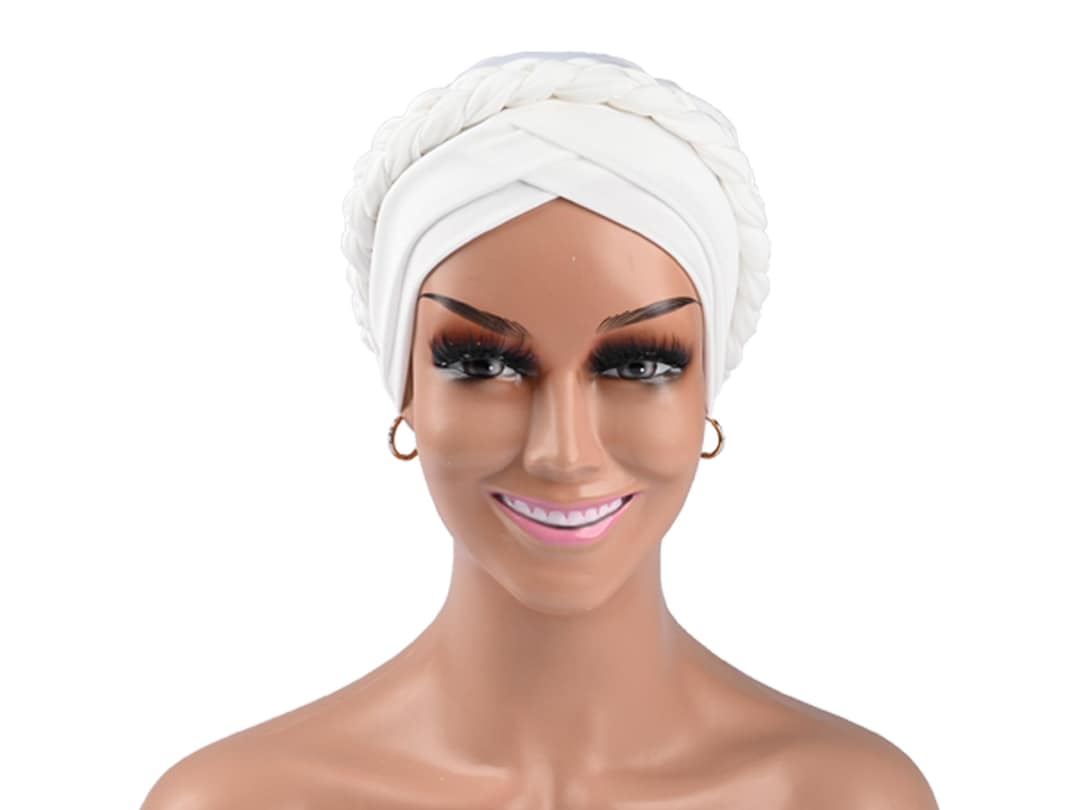 WOMEN TURBANS, CHEMO Pre Tied Braided Caps, Post Surgery Hats, Stretchy ...