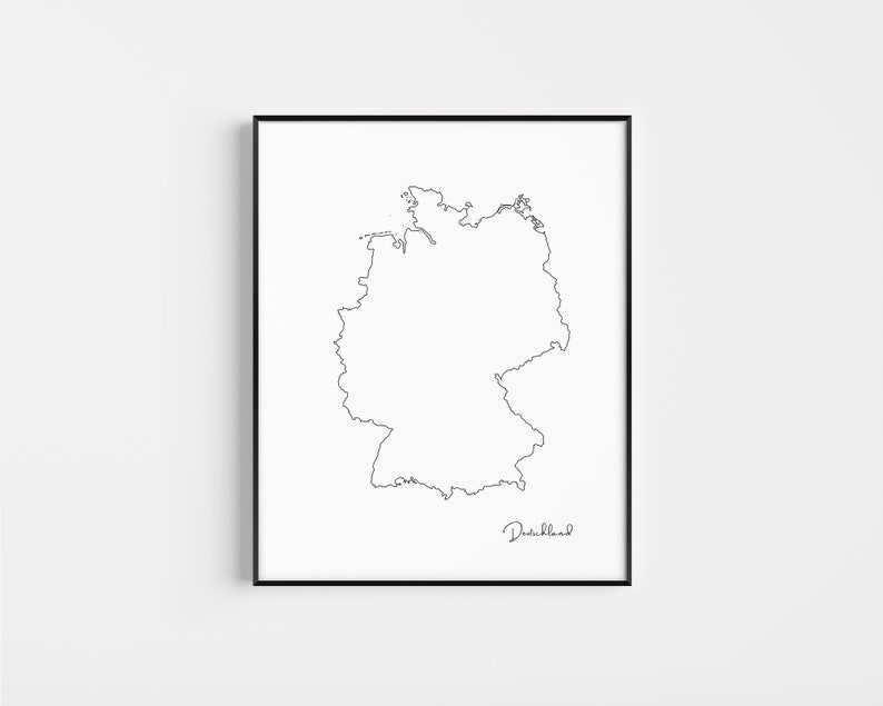 Germany Map Outline Deutschland Map Travel Wall Art Germany Wall Art ...