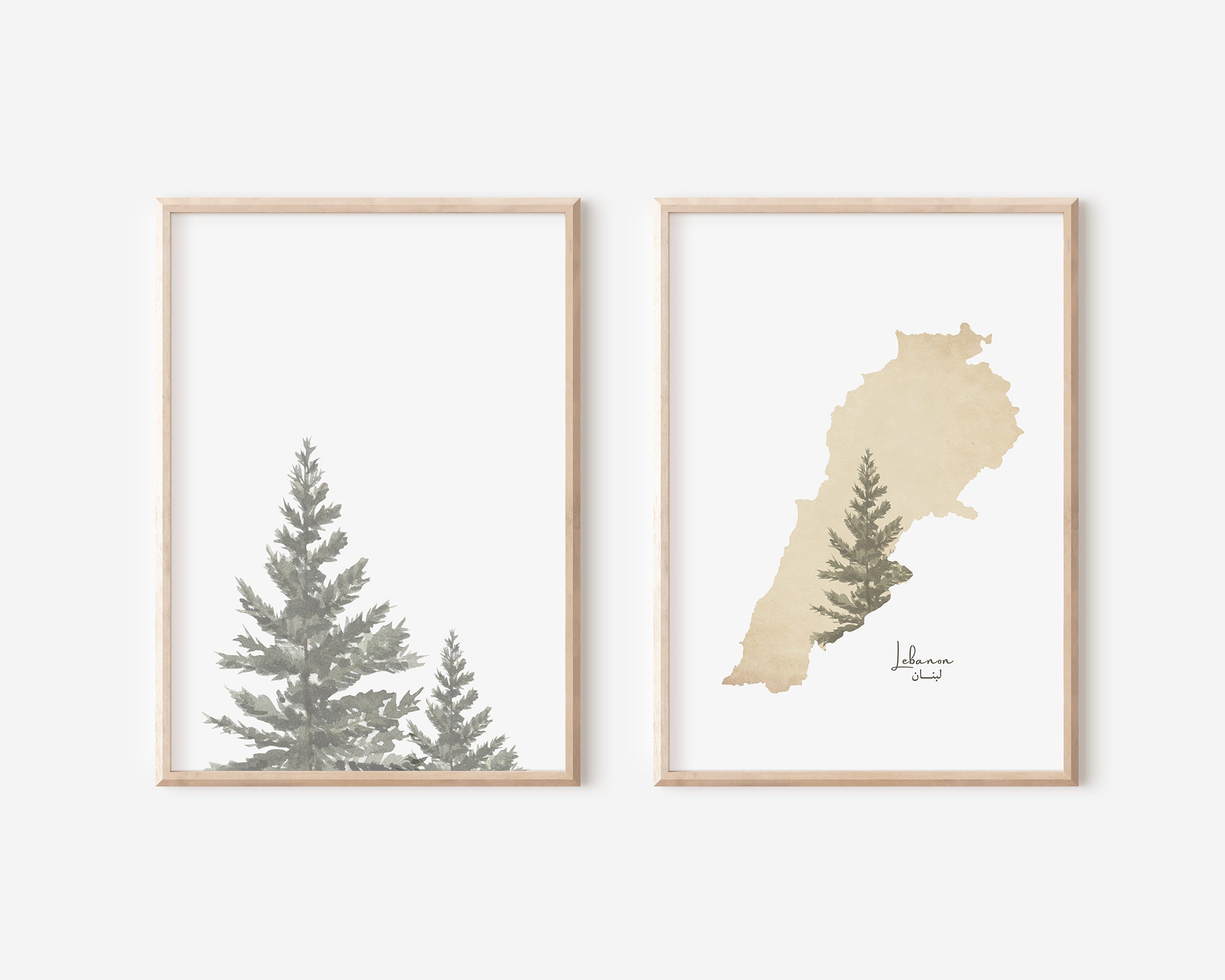 Set of 2 Lebanon Print Lebanon Map Lebanese Wall Art Lebanese Cedar ...