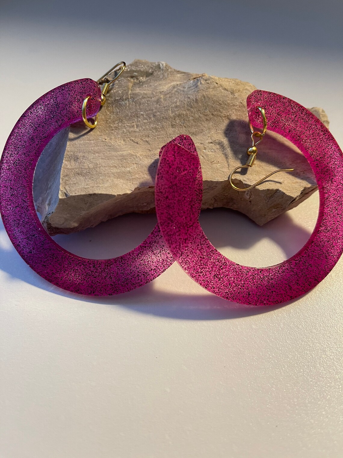 Pink Hoops With Glitter Resin Etsy