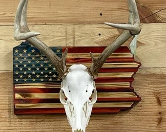 Customizable European Deer Skull Mount Plaque Torched Black Flag Design ...