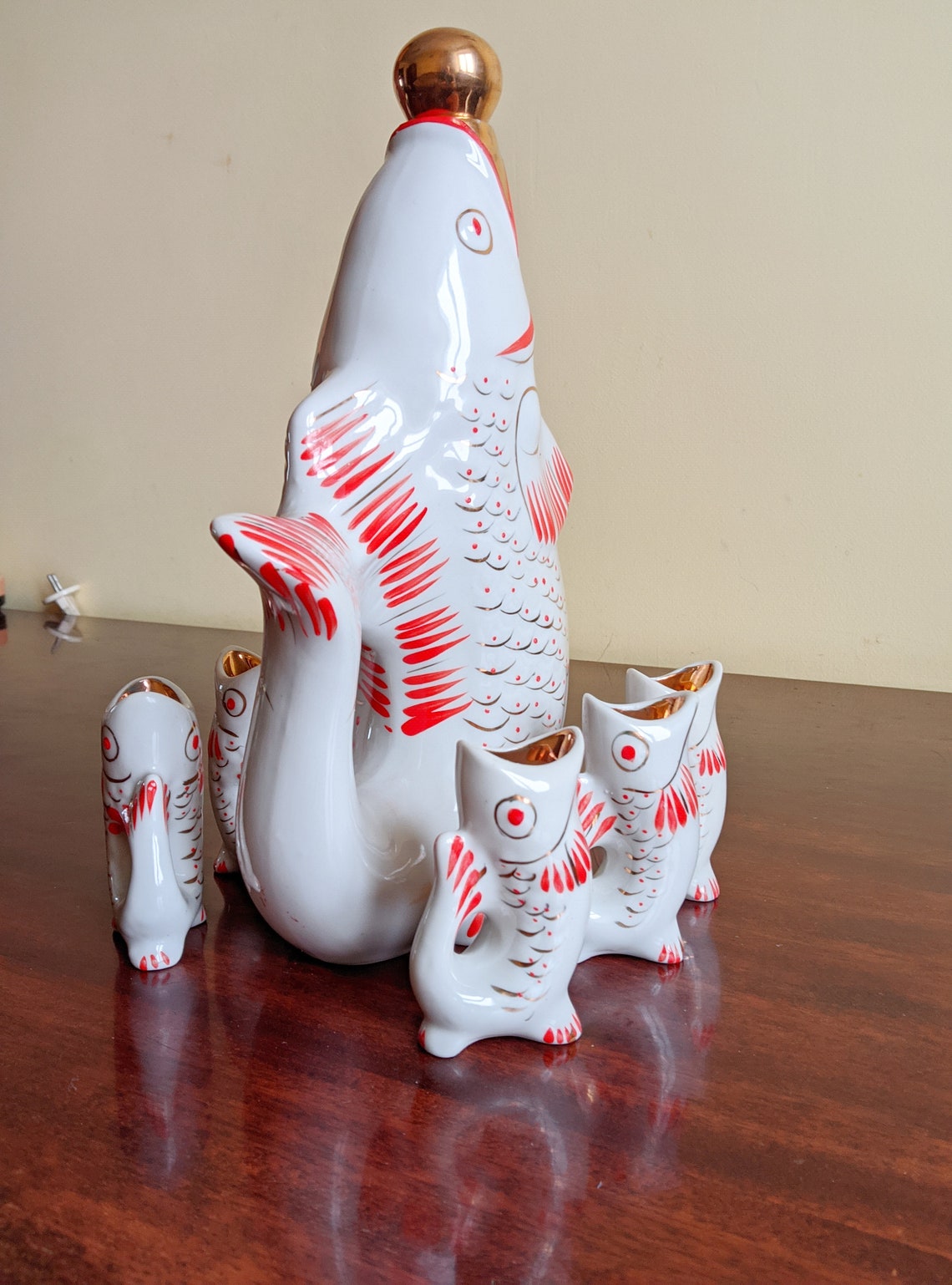 Set of Vintage Porcelain Decanter and Cups USSR Fishes for - Etsy