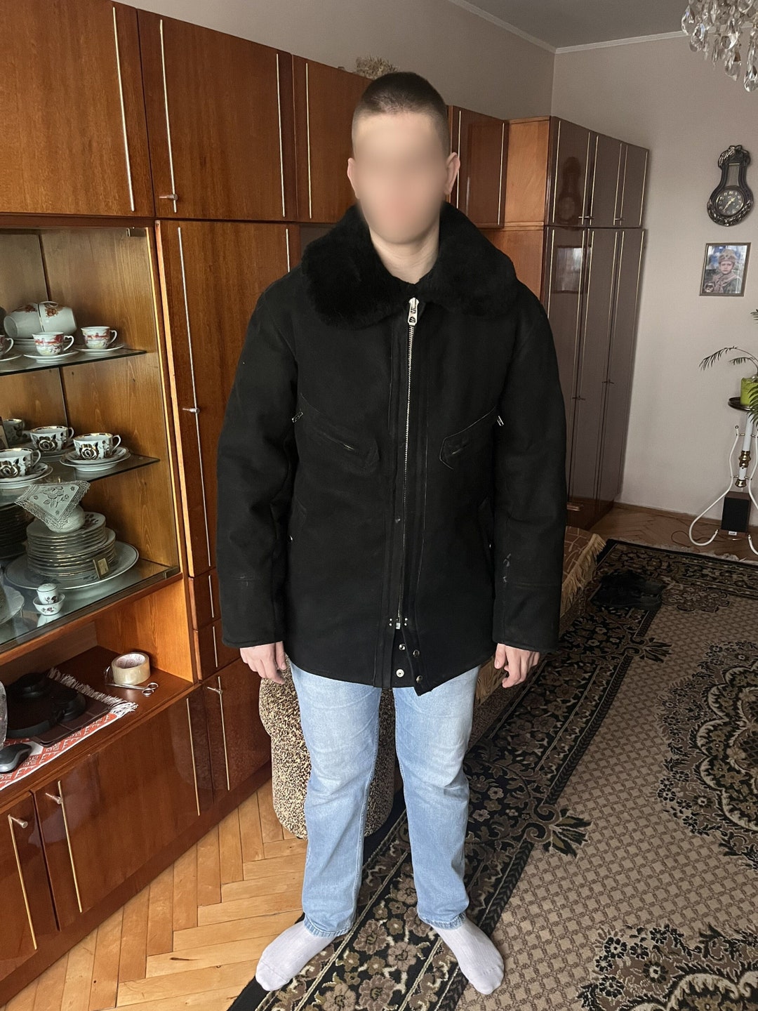 Size 56-4 Soviet Style Military Pilot Winter Pilot Fur Jacket USSR M54 ...