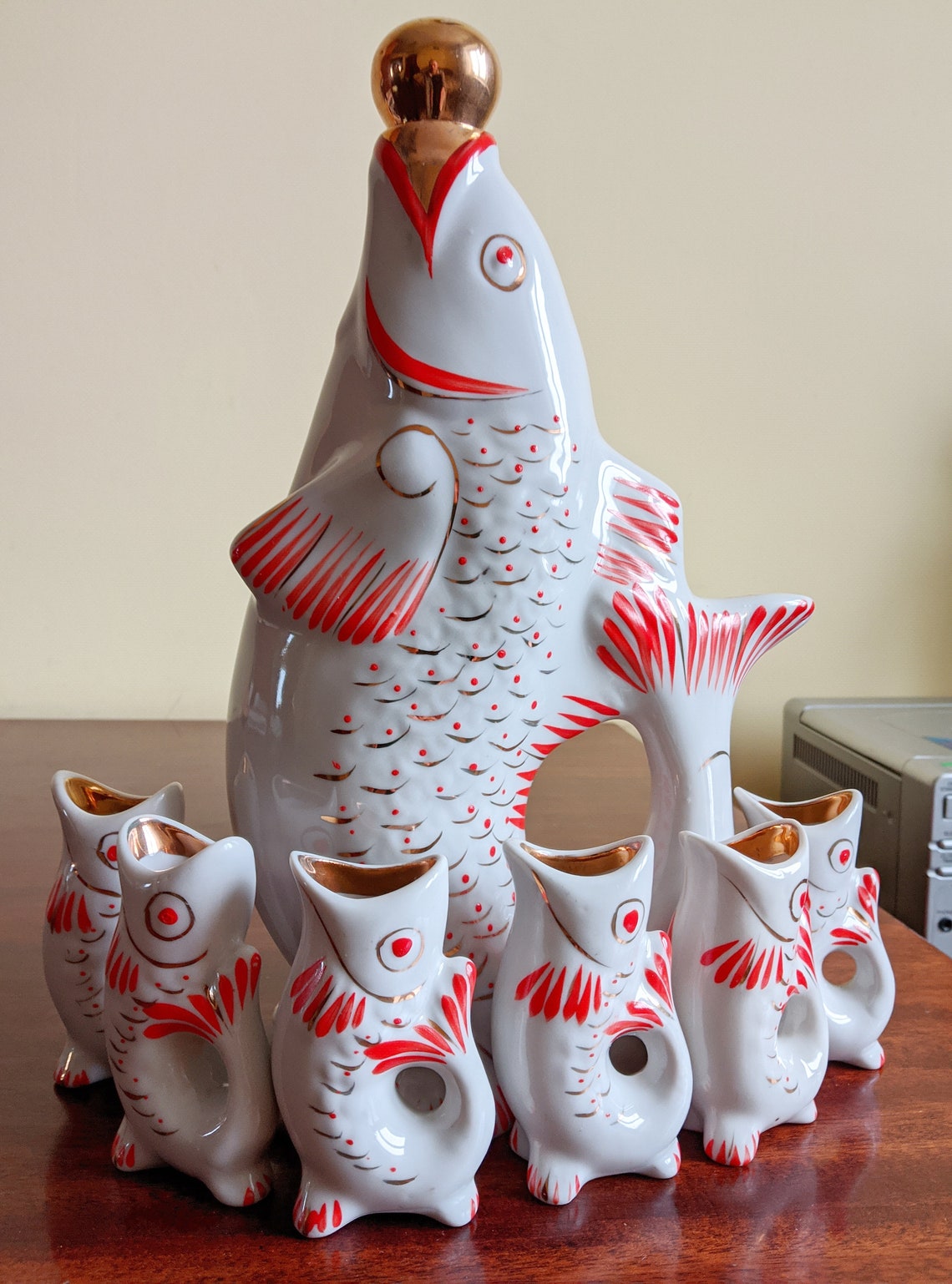 Set of Vintage Porcelain Decanter and Cups USSR Fishes for - Etsy