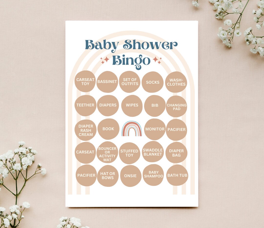 Baby Shower Bingo | Neutral Rainbow | Baby Shower Game - Etsy
