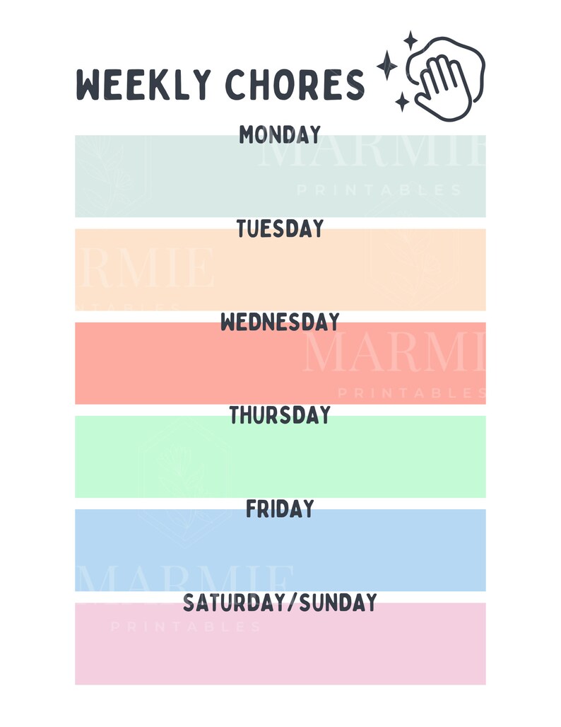 Colorful Weekly Chore Template | Printable Fill-in Calendar - Etsy