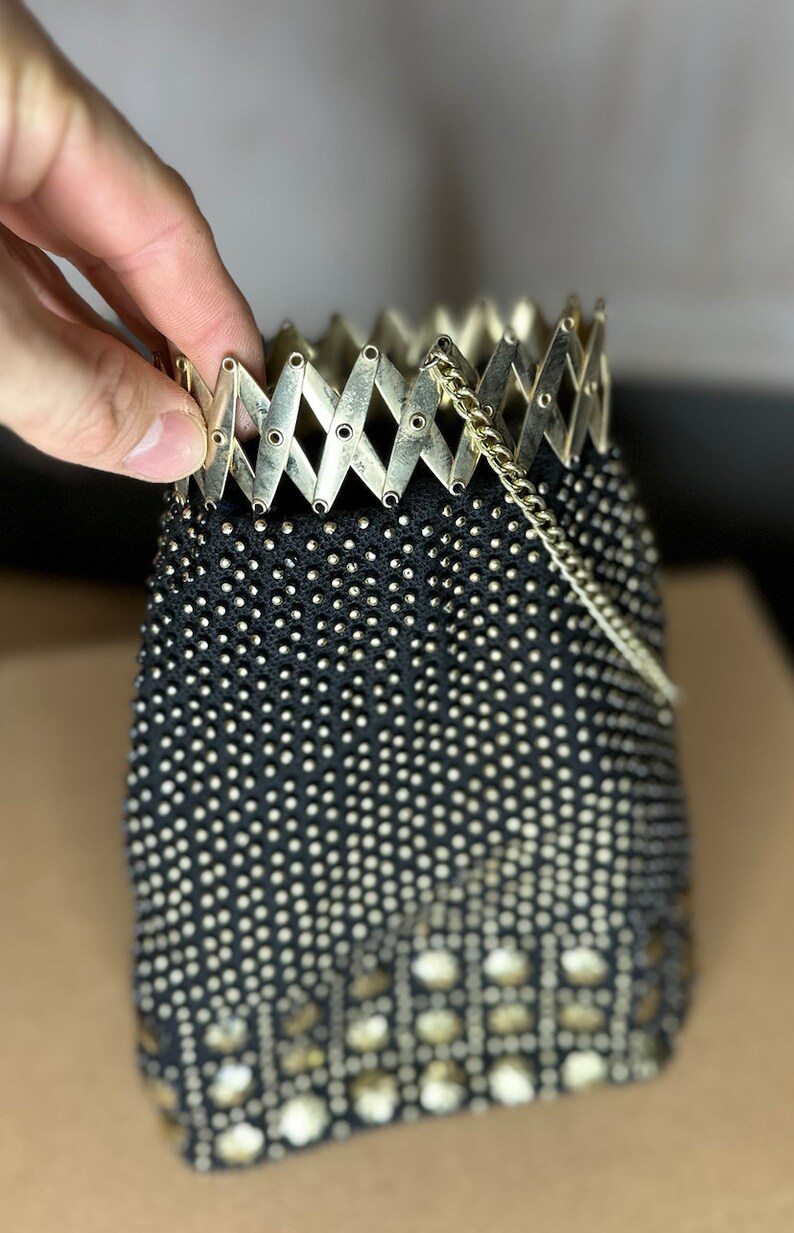 Vintage 1950's Black and Gold Concertina Open Top Cocktail Bag - Etsy