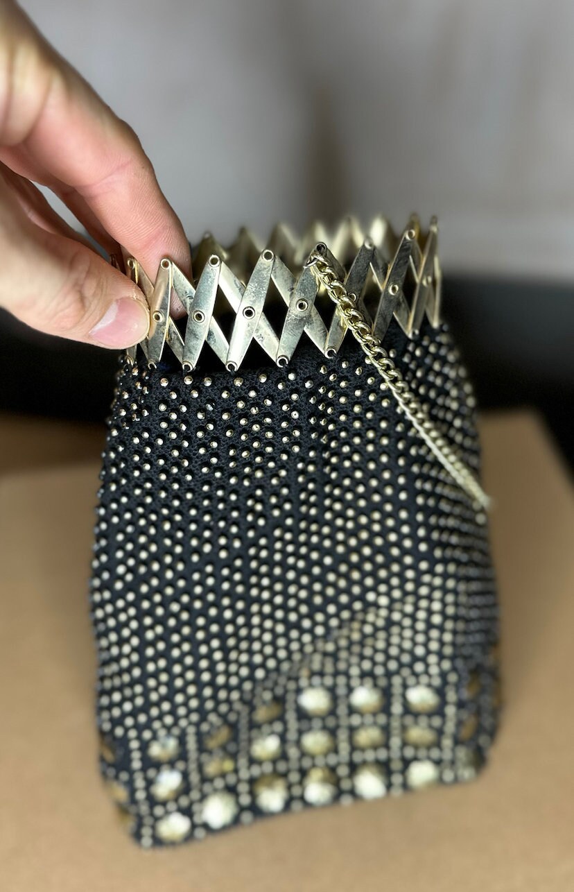 Vintage 1950's Black and Gold Concertina Open Top Cocktail Bag - Etsy