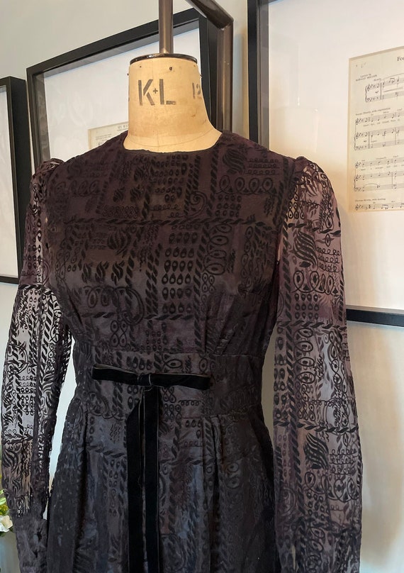 1970's Vintage Black Devore Dress with an Empire Line… - Gem