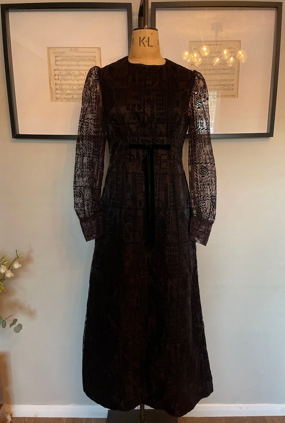 1970's Vintage Black Devore Dress with an Empire Line… - Gem