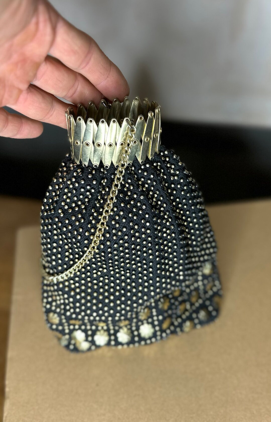 Vintage 1950's Black and Gold Concertina Open Top Cocktail Bag - Etsy