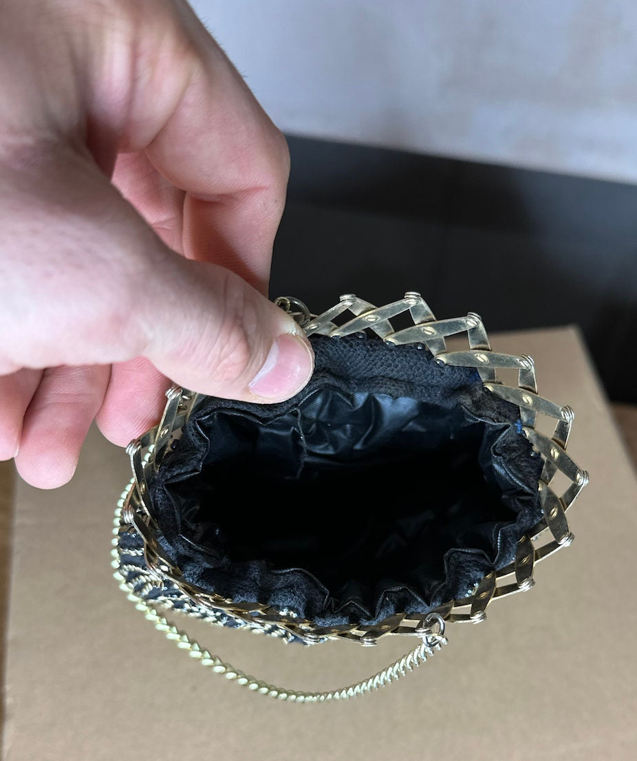 Vintage 1950's Black and Gold Concertina Open Top Cocktail Bag - Etsy