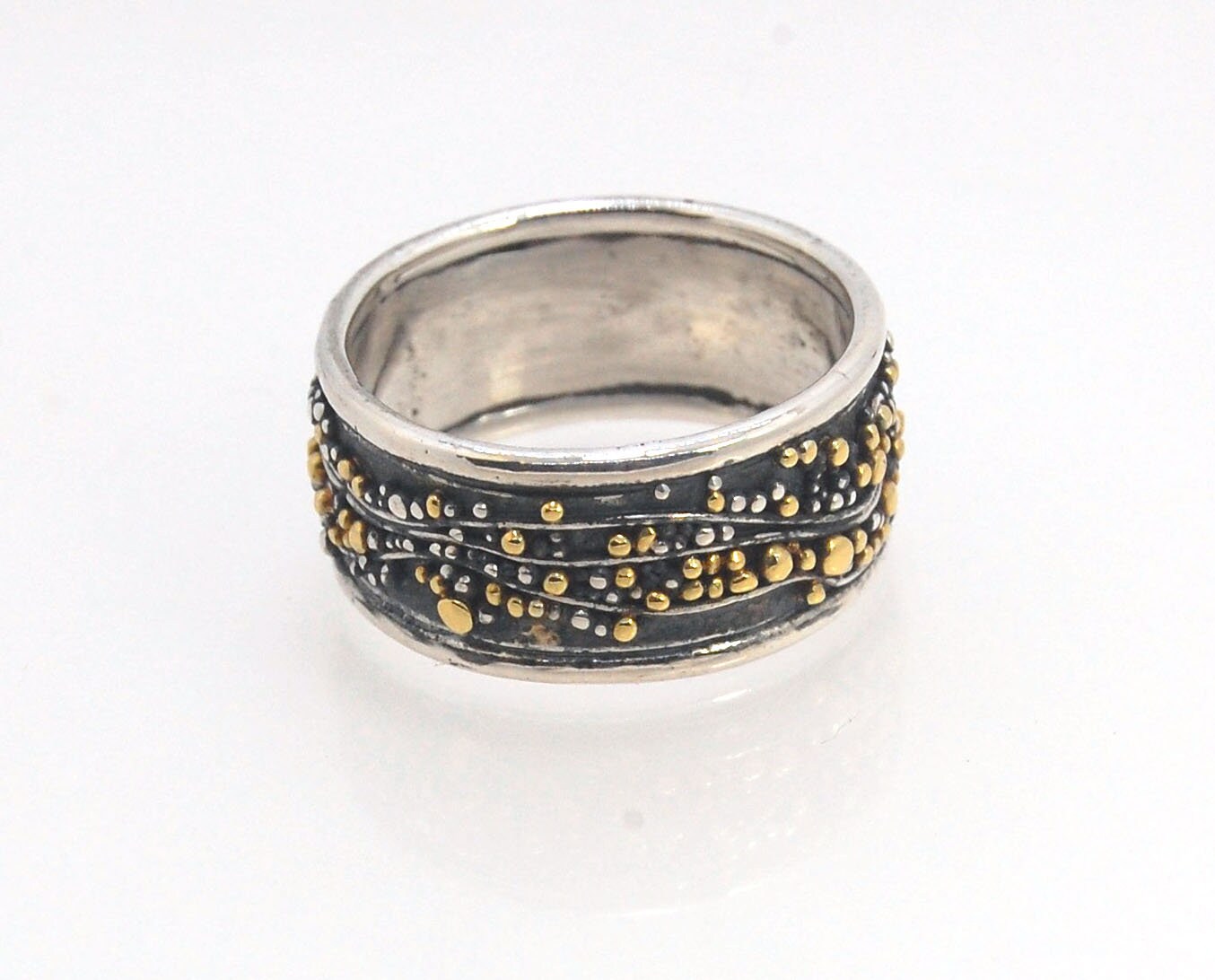 Cosmic Waves Fine Silver Granulation With 18k Granules Ring- 11mm or ...