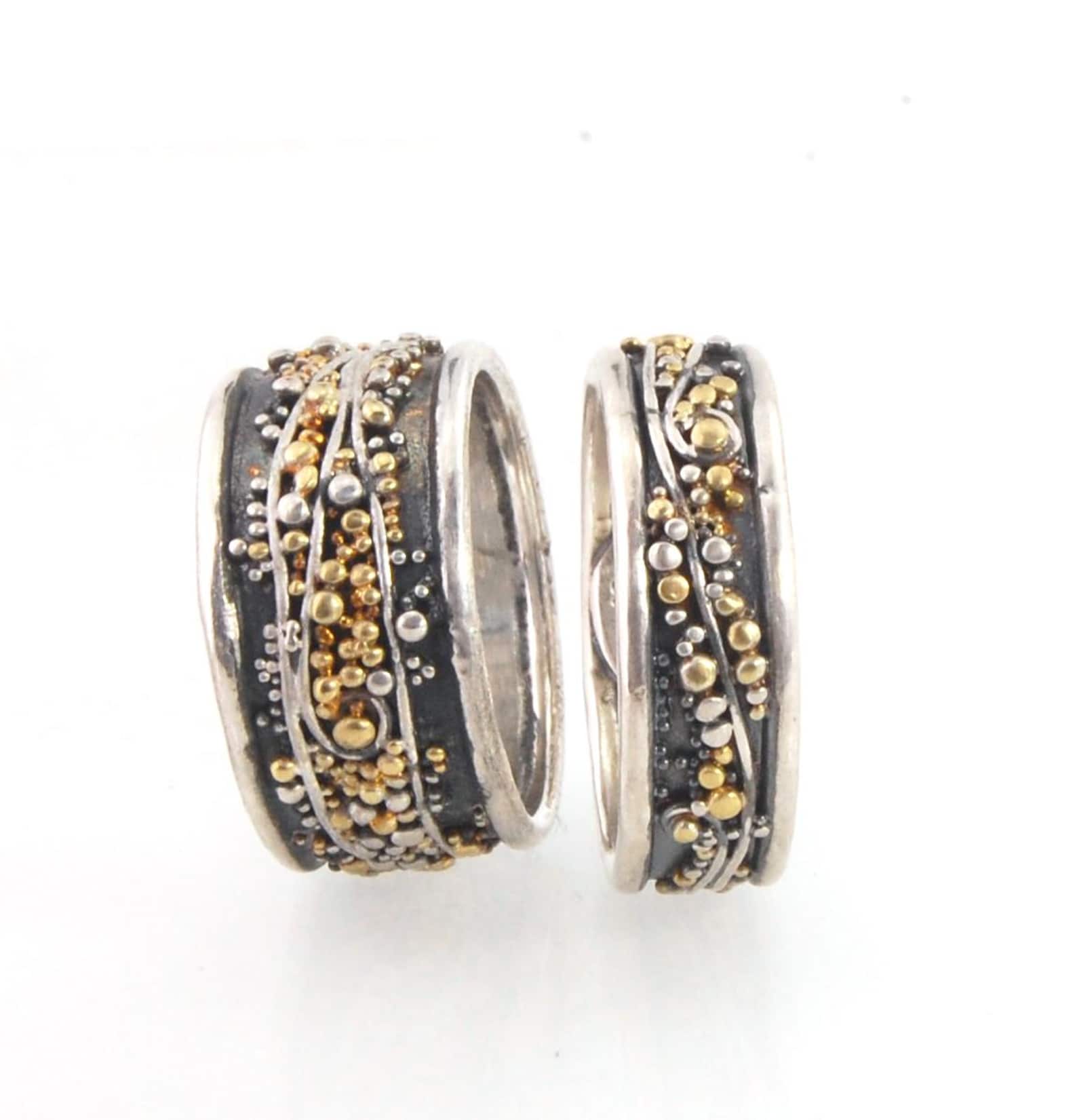 Cosmic Waves Fine Silver Granulation With 18k Granules Ring- 11mm or ...