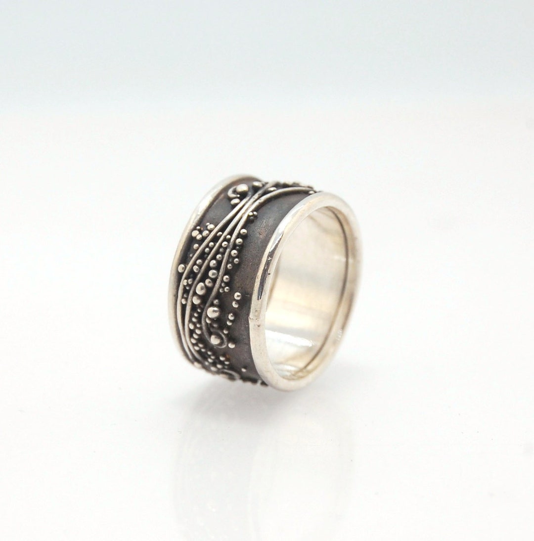 Waves Fine Silver Granulation Ring- 11mm or 8mm Wide - PBS RING - Etsy UK