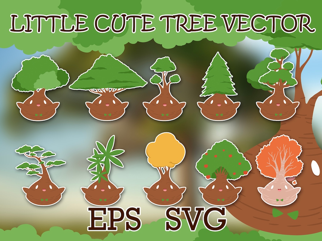 Little Cute Tree Vector Art SVG EPS Set - Etsy