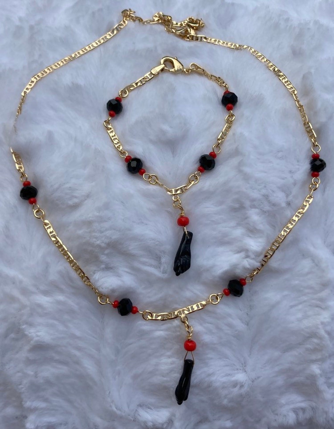 A Set Azabache Necklacemano De Azabache Braceletlucky Figa - Etsy